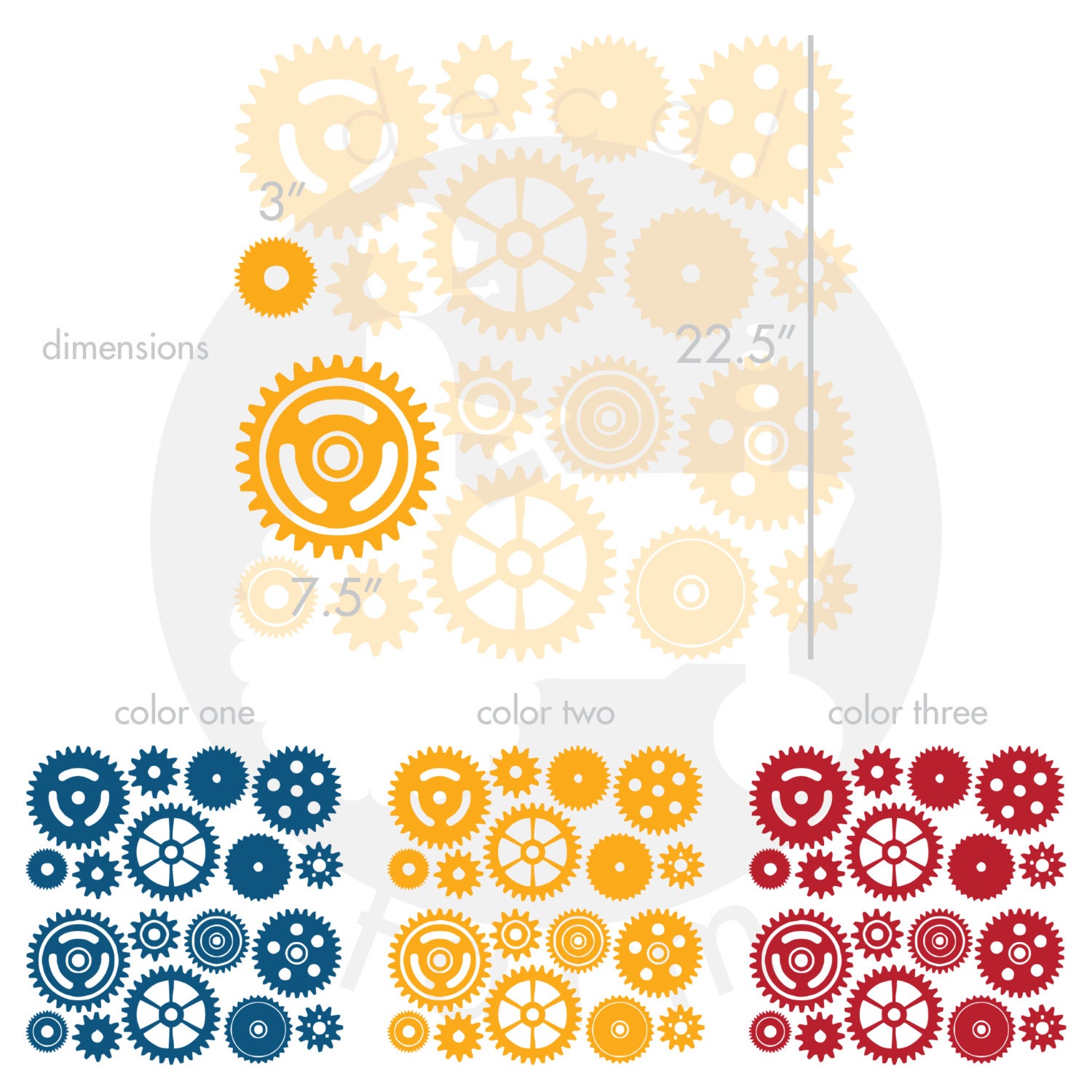 Gears and Cogs, Three Color Set - Vinyl Wall Art Decal Sticker - Etsy