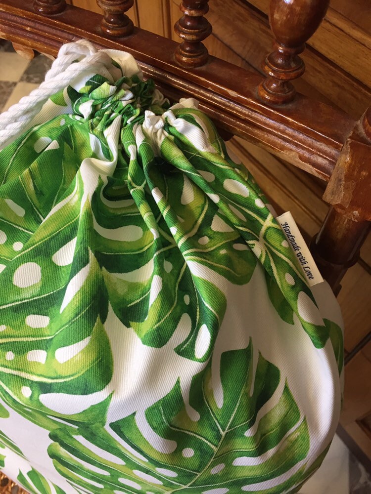 Extra Large Palm Leaf Cotton Drawstring Bag, Reusable Laundry Bag ...