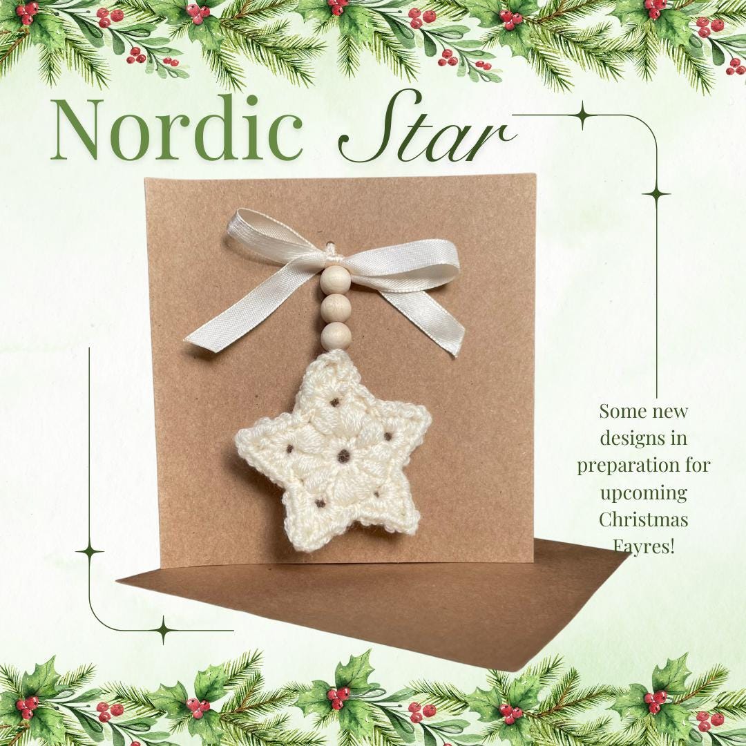 Nordic Star Christmas Card, Crochet Card, Handmade Decoration, Star ...