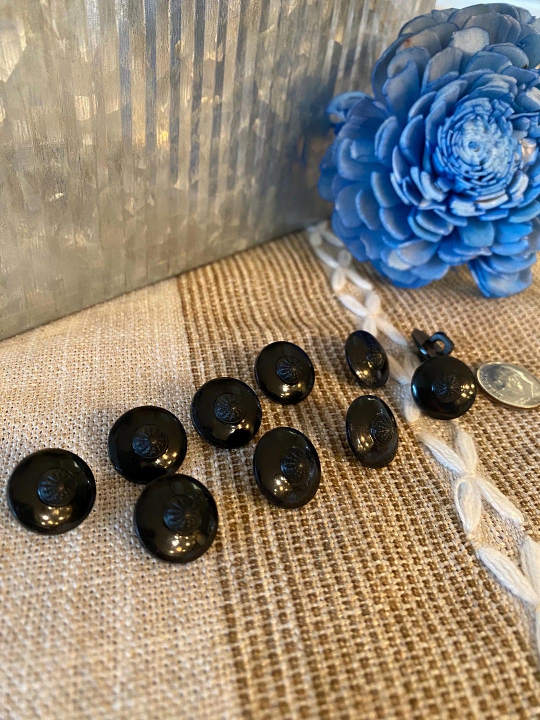 10 Black Double Domed Buttons - Etsy