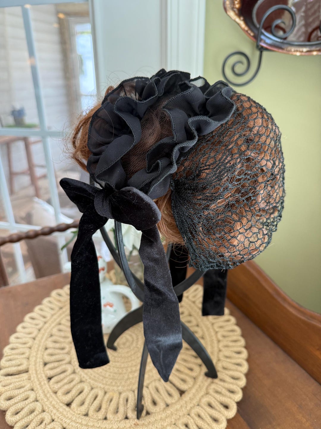 Netted Hair Crescent W/sheer Black Ruffles and Velvet Bows - Etsy