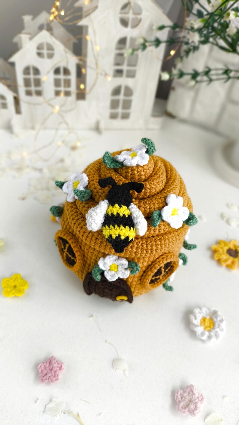Bee House Box Crochet Pattern With Crochet Flowers, Amigurumi Garden ...
