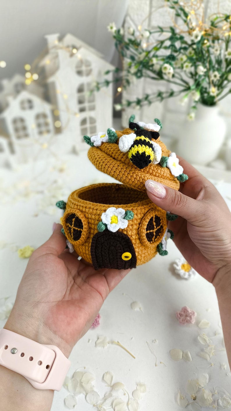 Bee House Box Crochet Pattern With Crochet Flowers, Amigurumi Garden ...
