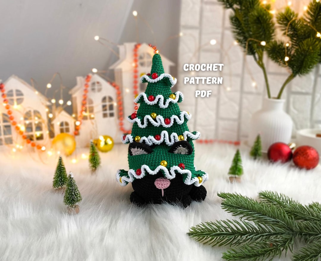 Crochet Pattern Cat in Christmas Tree Hat, Amigurumi Christmas Cat ...