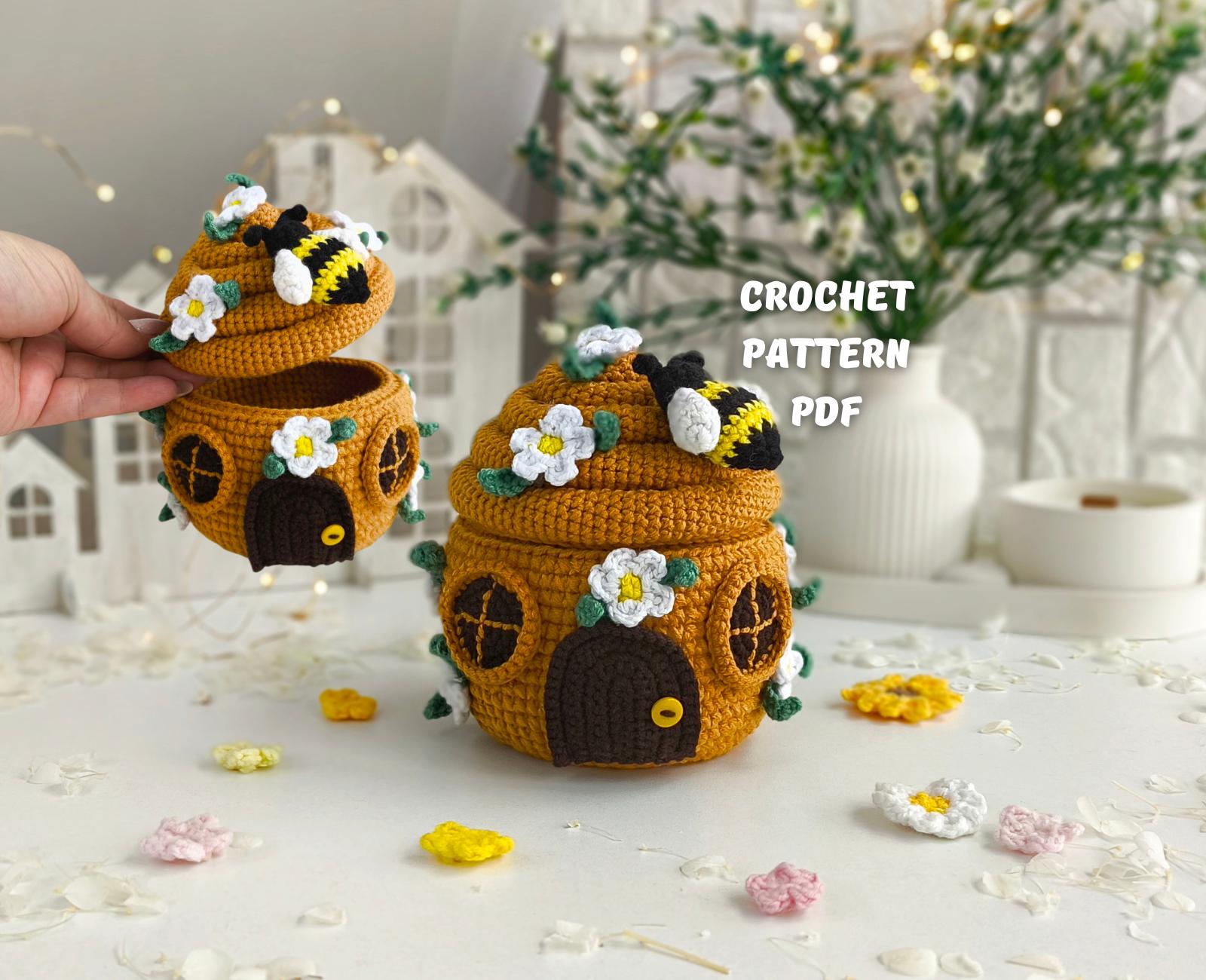 Bee House Box Crochet Pattern With Crochet Flowers, Amigurumi Garden ...