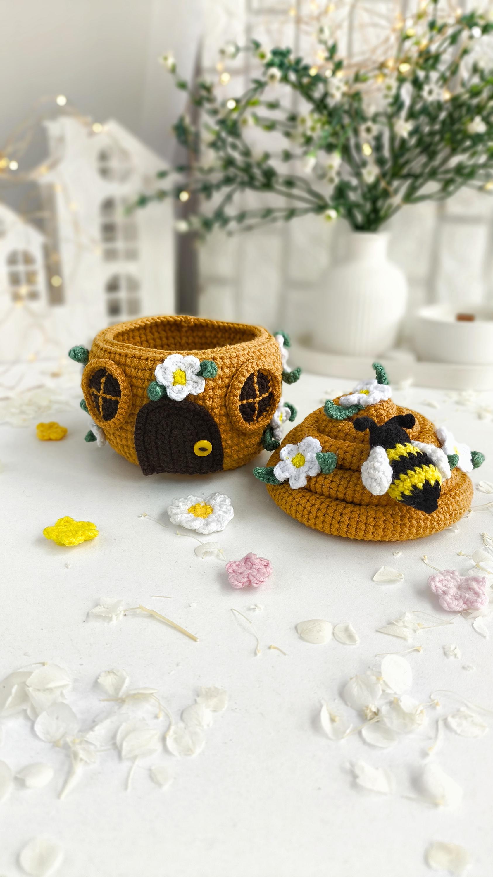 Bee House Box Crochet Pattern With Crochet Flowers, Amigurumi Garden ...
