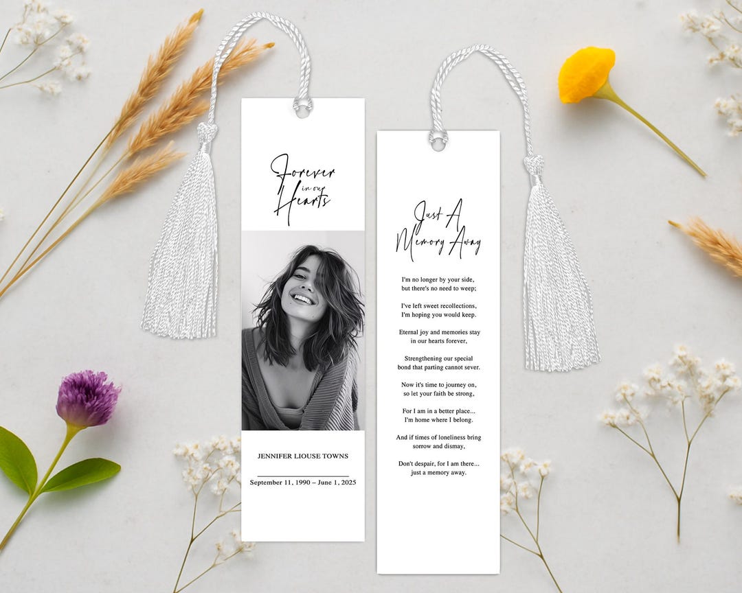 Custom Memorial Bookmarks Set, Celebration of Life Bookmarks, Funeral ...