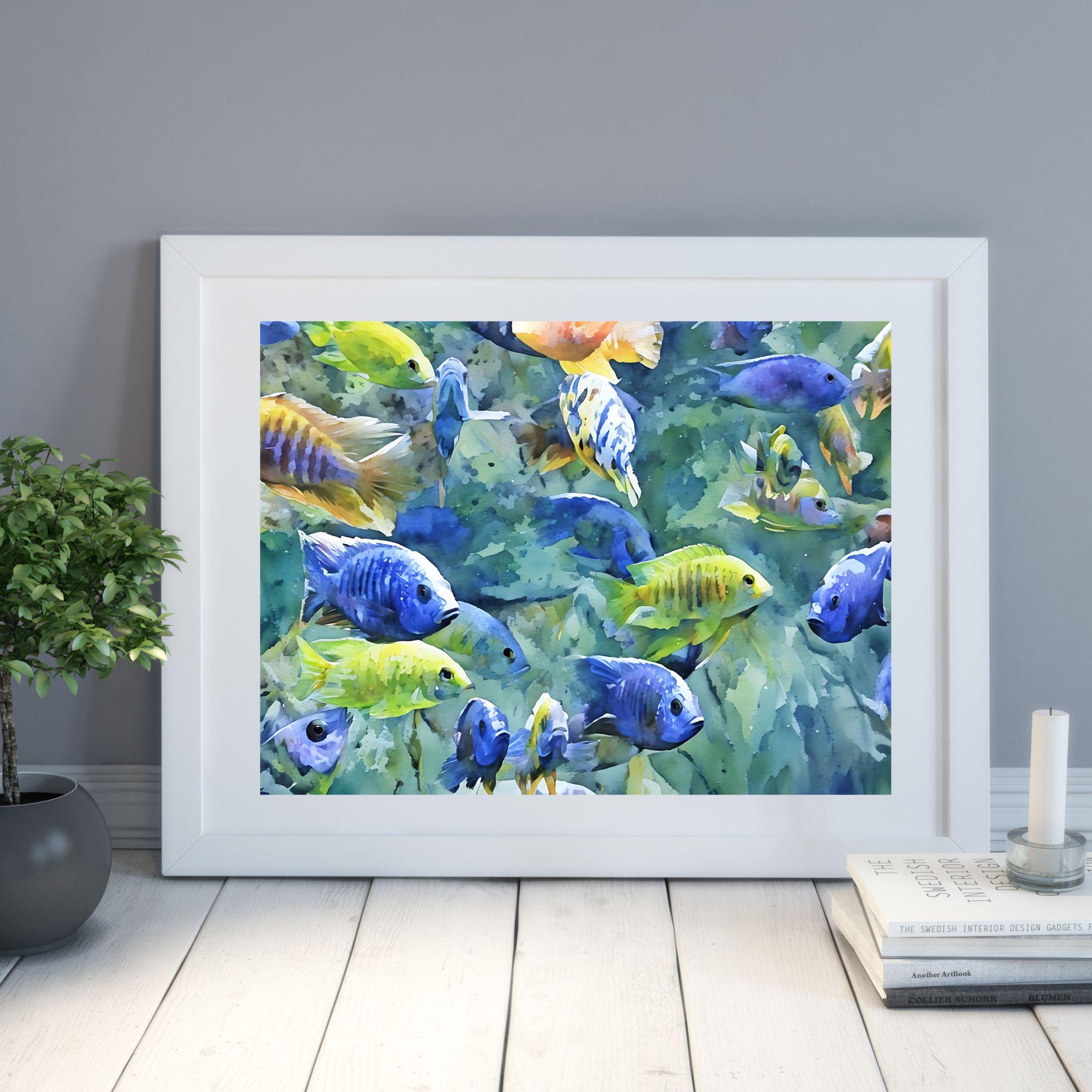 African Cichlids Fish Swimming Wall Art Digital Download - Etsy