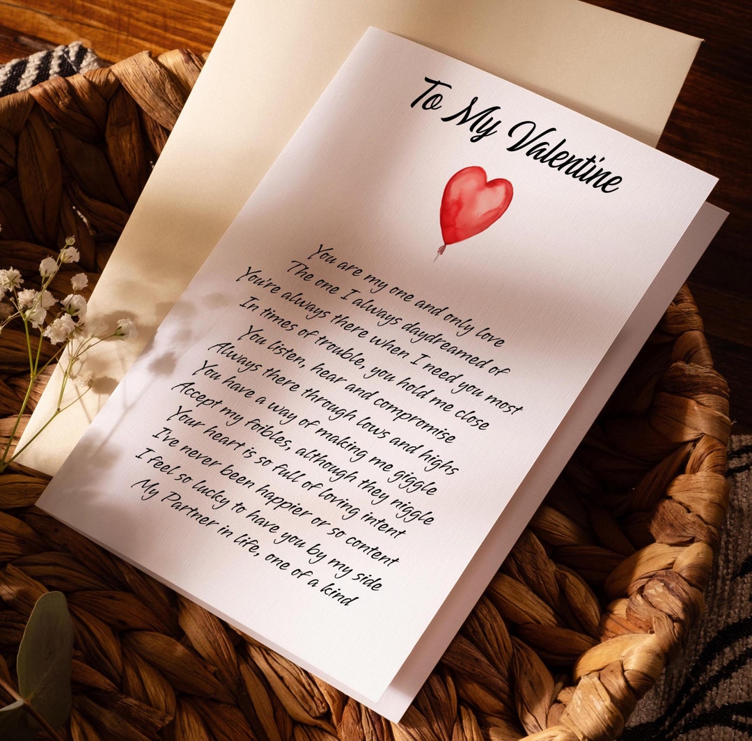 Valentines Day Card. Valentines Day Poem. Printable Card. Instant ...