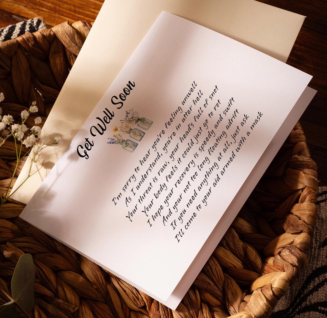 Get Well Soon Card. Get Well Poem. Feeling Unwell. Printable Card ...