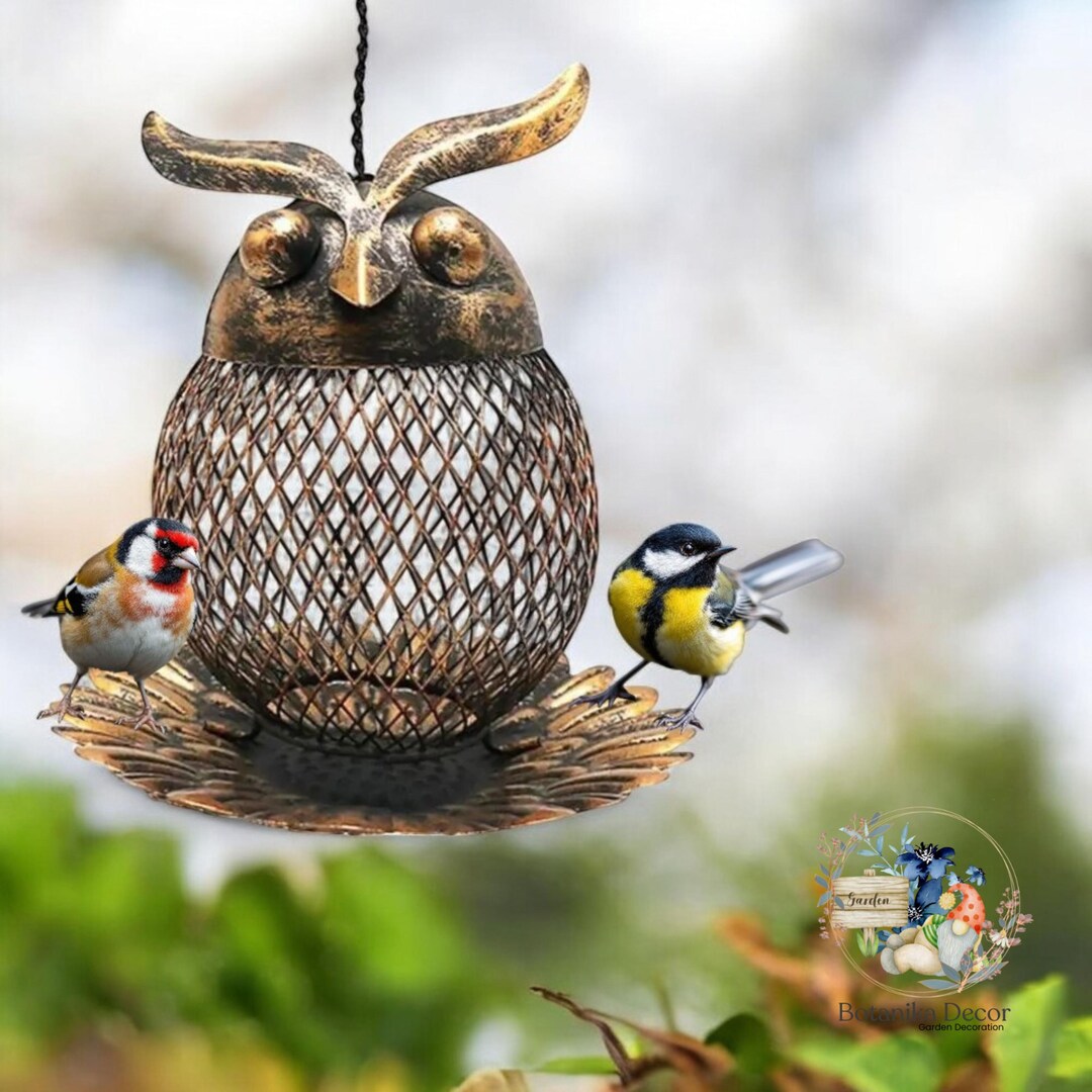 Owl-shaped Hanging Bird Feeder - Sturdy Metal Bird Feeder for Wild ...