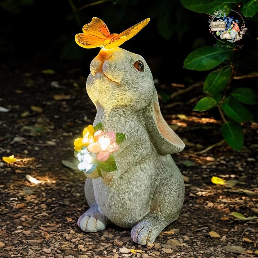Solar Bunny Garden Statue – Resin LED Outdoor Decor - Etsy