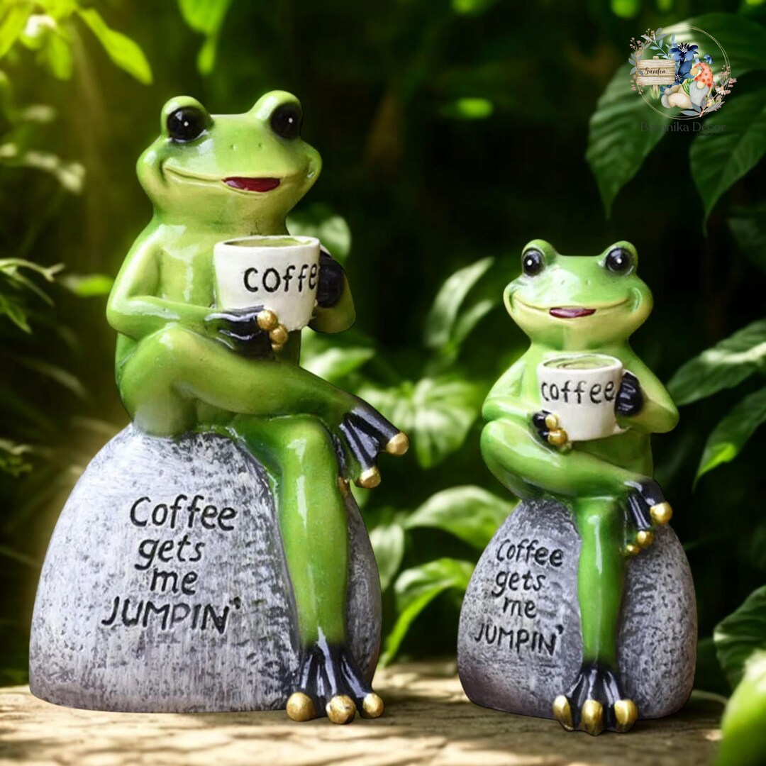 Coffee Drinking Frog Statue – Resin Garden Lawn Ornament - Etsy
