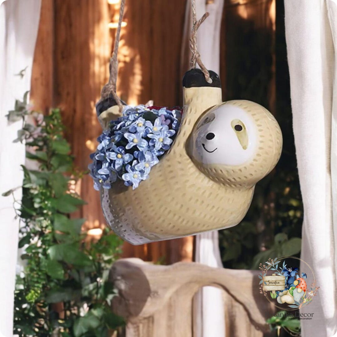 Glazed Sloth Hanging Planter – Whimsical Ceramic Plant Pot With Jute - Etsy