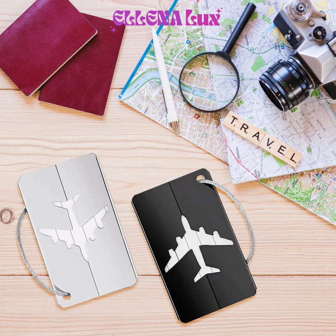 Simple Luggage Tag, Airplane Tag, Metallic Tag, Vertical Rectangular ...