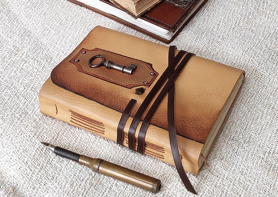 Leather journal beige leather diary vintage style cover with | Etsy