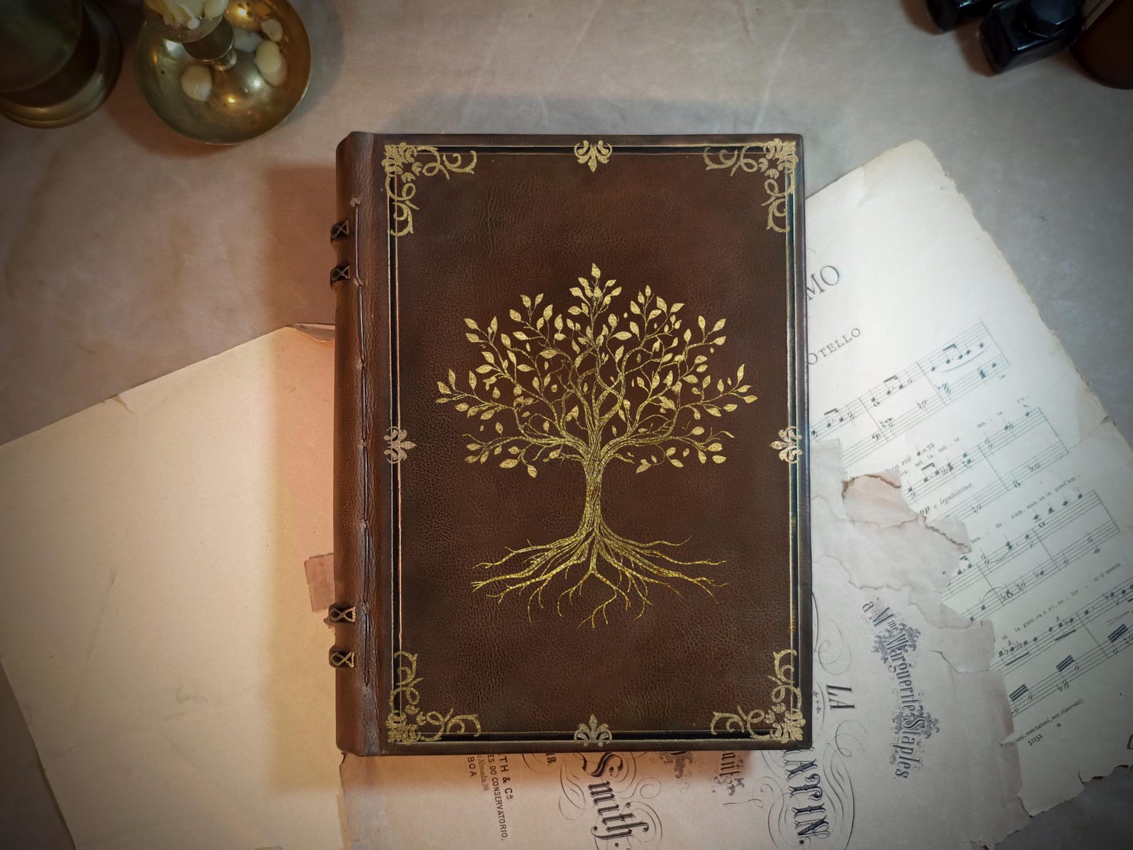 Handmade Leather Journal With Gold Tree of Life – Brown Personal ...