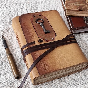 Leather Journal, Beige Leather Diary, Vintage Style Cover With Old Key ...