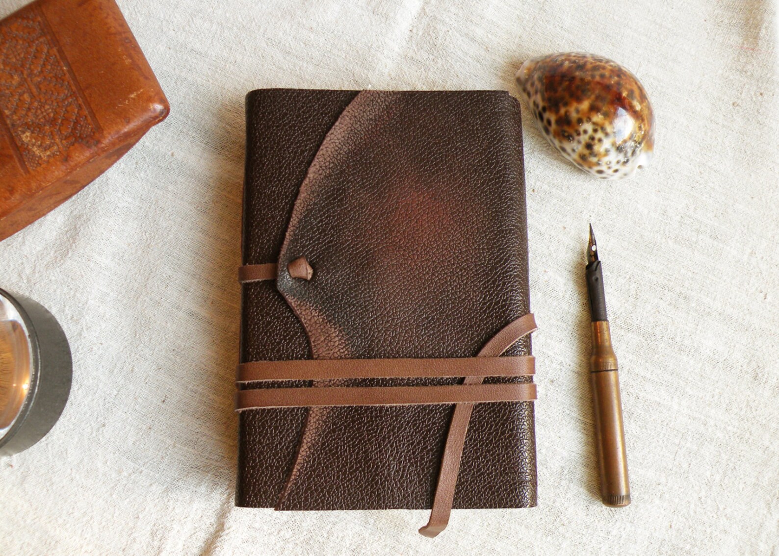 Dark Brown Leather Journal Vintage Style Cover Custom | Etsy