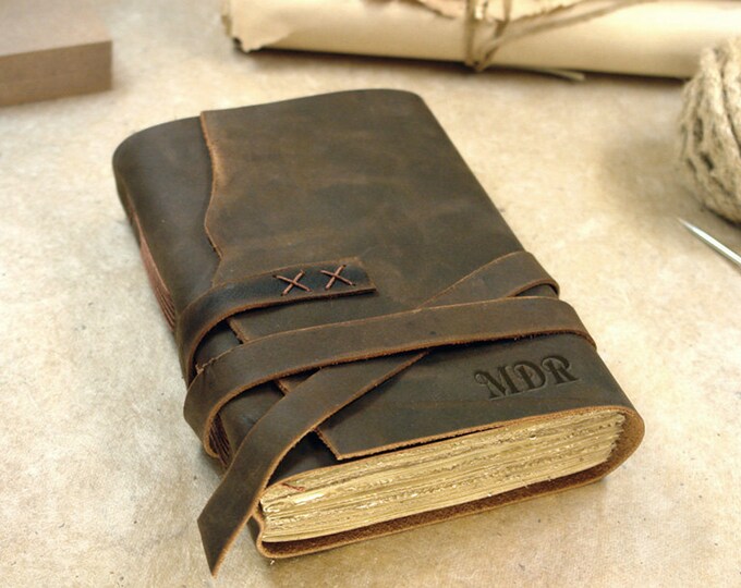 Leather Journal With Vintage Style Paper, Customizable With Monogram ...