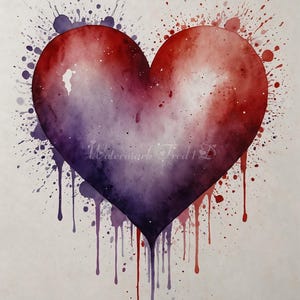 Corazón En Acuarela, Dibujo, Imprimible Rara Poster O Fondo De ...