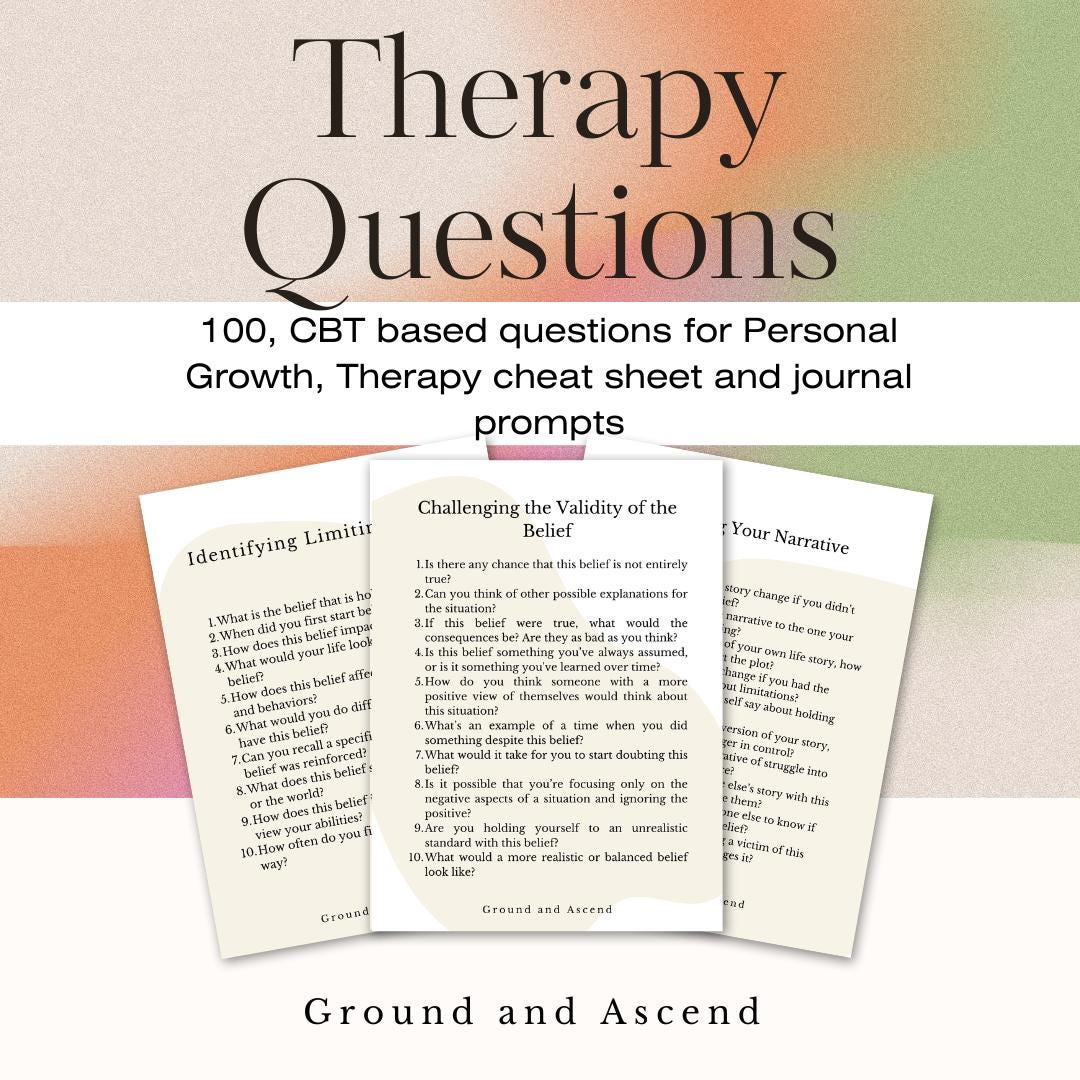 100 CBT Therapy Questions, Therapy Cheat Sheet, Self-help, Journal ...