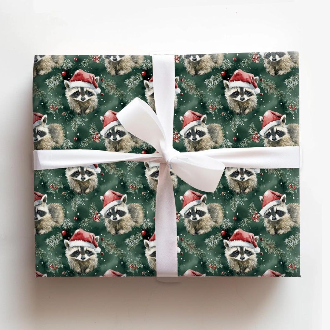 Santa's Racoon Wrapping Paper - Etsy