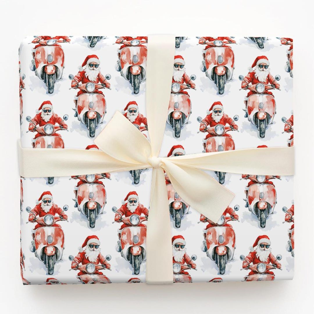 Santa's Sleigh Cycle Wrapping Paper - Etsy