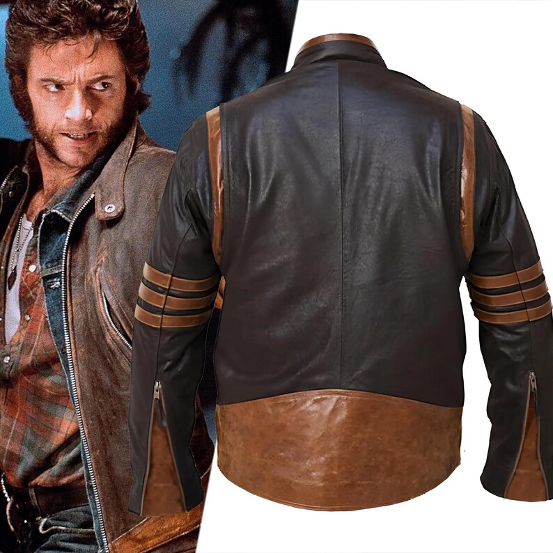 Wolverine Striped Leather Jacket, Brown Cosplay Apparel for X-men Fans ...