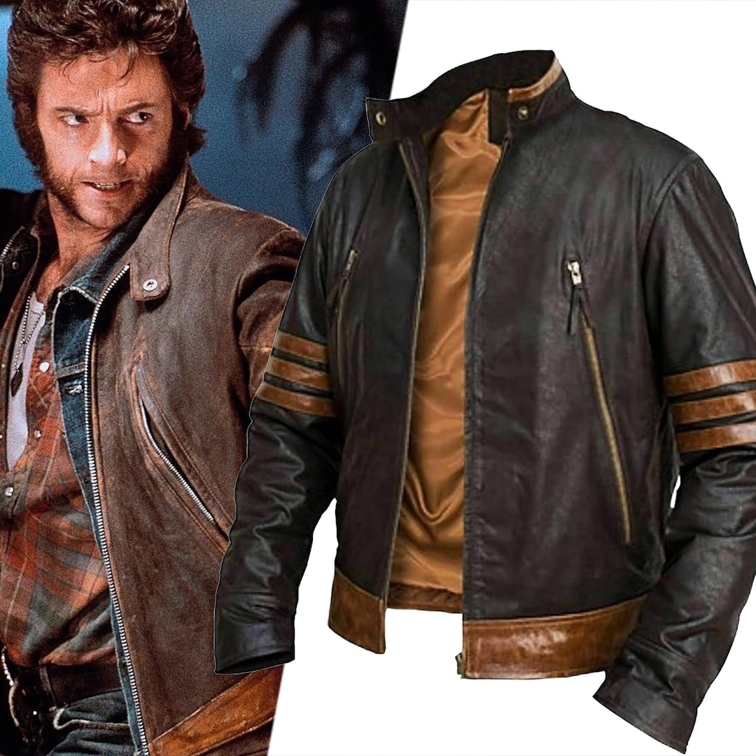 Wolverine Striped Leather Jacket, Brown Cosplay Apparel for X-men Fans ...