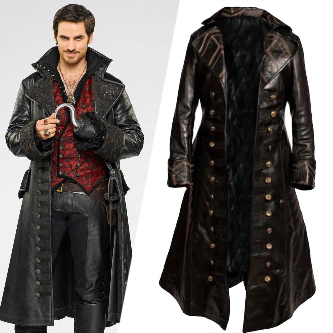 Captain Hook Cosplay Leather Trench Coat, Stylish Pirate Halloween ...