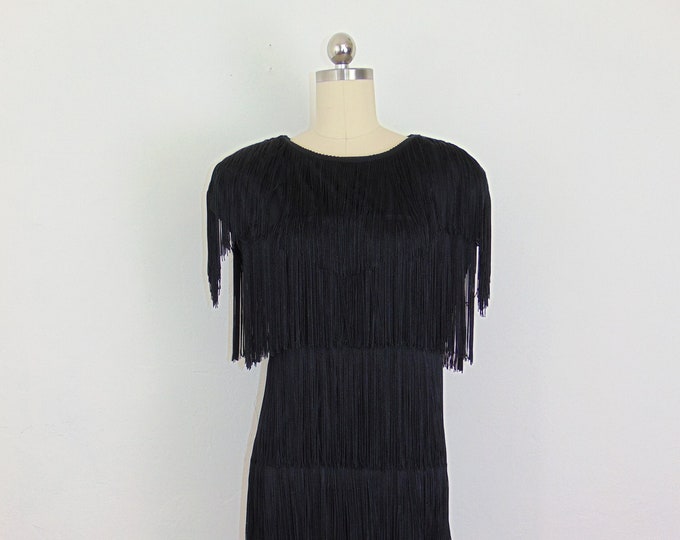 80s Black Fringe Lew Magram Cocktail Dress Medium - Etsy