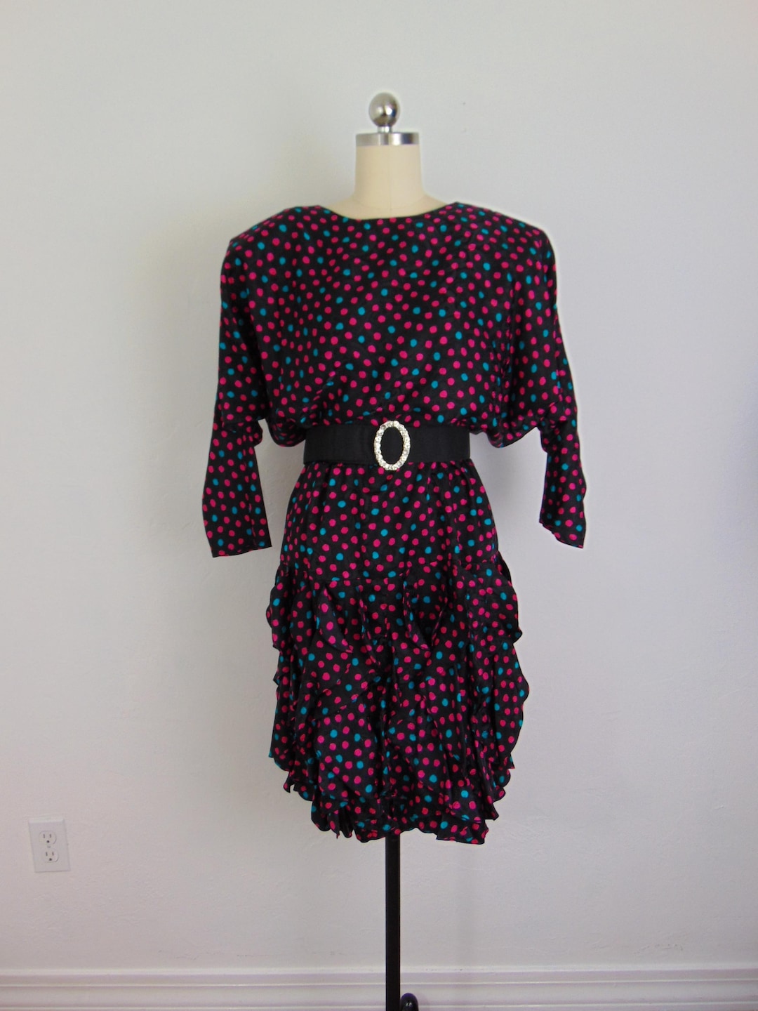 80s Silk Ruffles Cocktail Dress Size Medium - Etsy