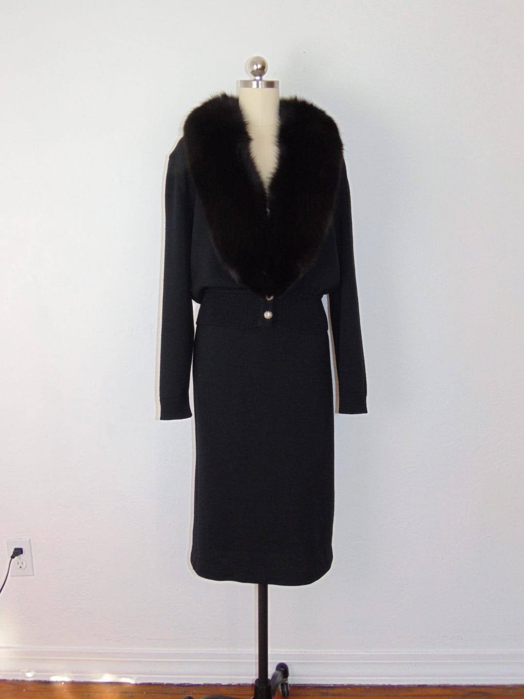 80s Does 50s Lilli Ann Wool Knit Suit With Fur Collar Size Medium - Etsy