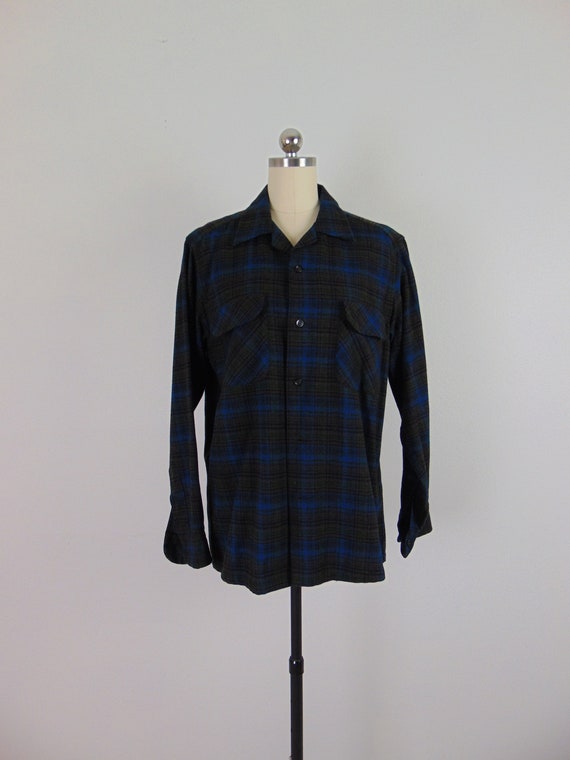 cheap purchase Vintage 50s 60s Pendleton Mens Blue Plaid Field Car Over Coat Reversible Wool XL