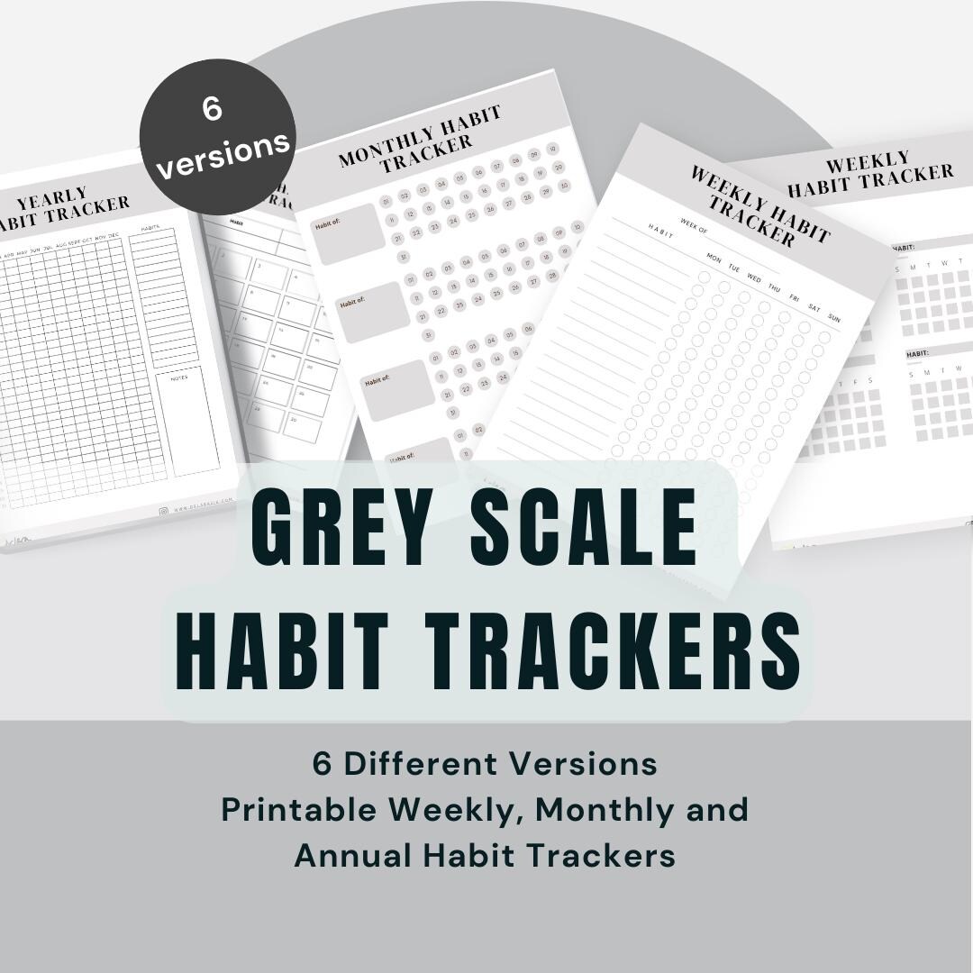 Printable Minimalist Grey Scale Habit Tracker, Weekly Habit Tracker ...