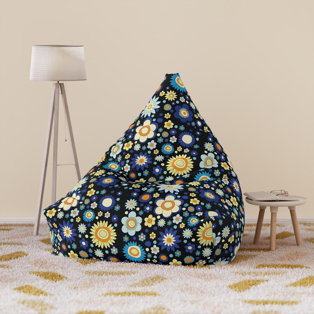 Groovy Blue Flower Bean Bag Chair Cover Funky Retro Style Nature ...
