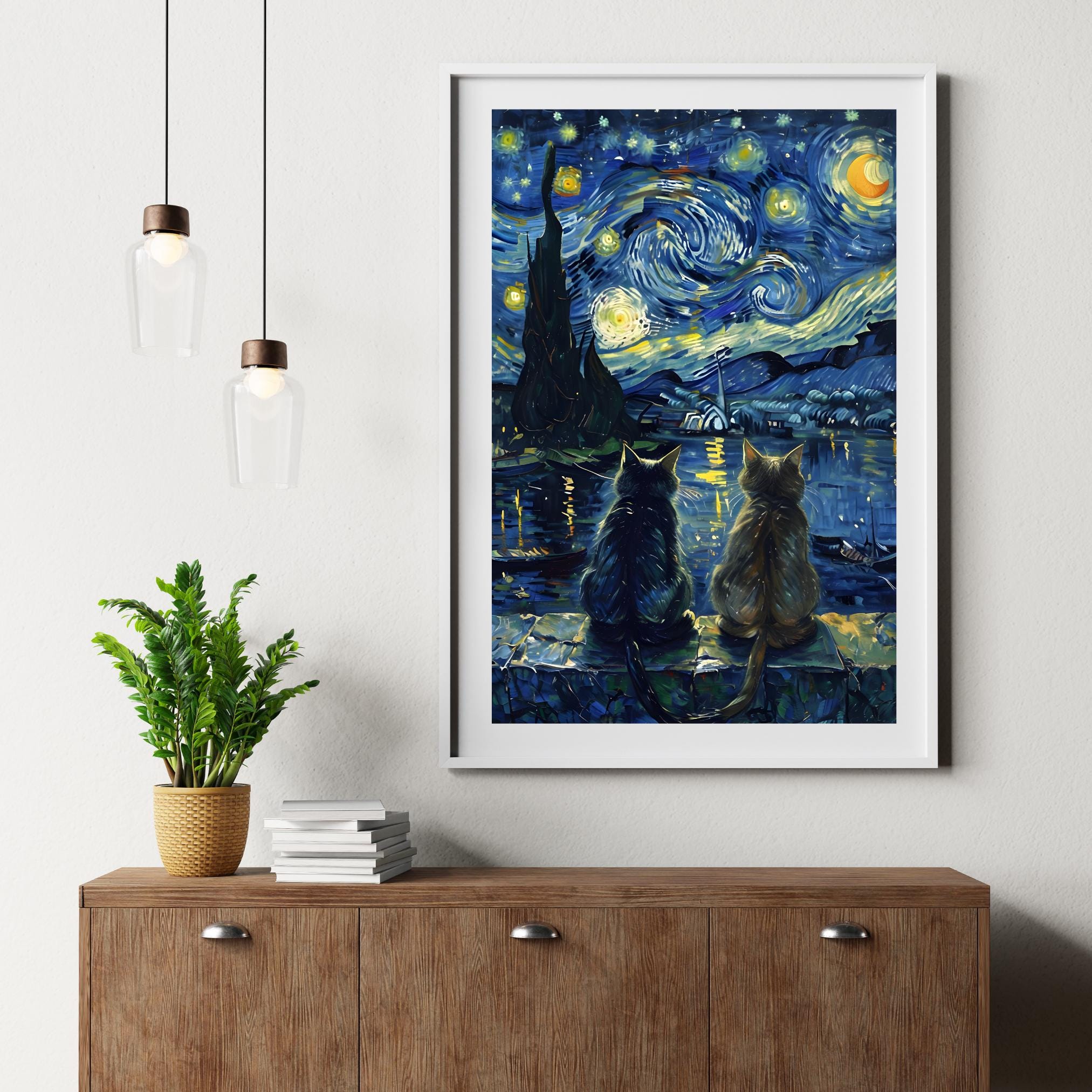 Starry Night Cats Art Print: Van Gogh Style Feline Decor - Etsy