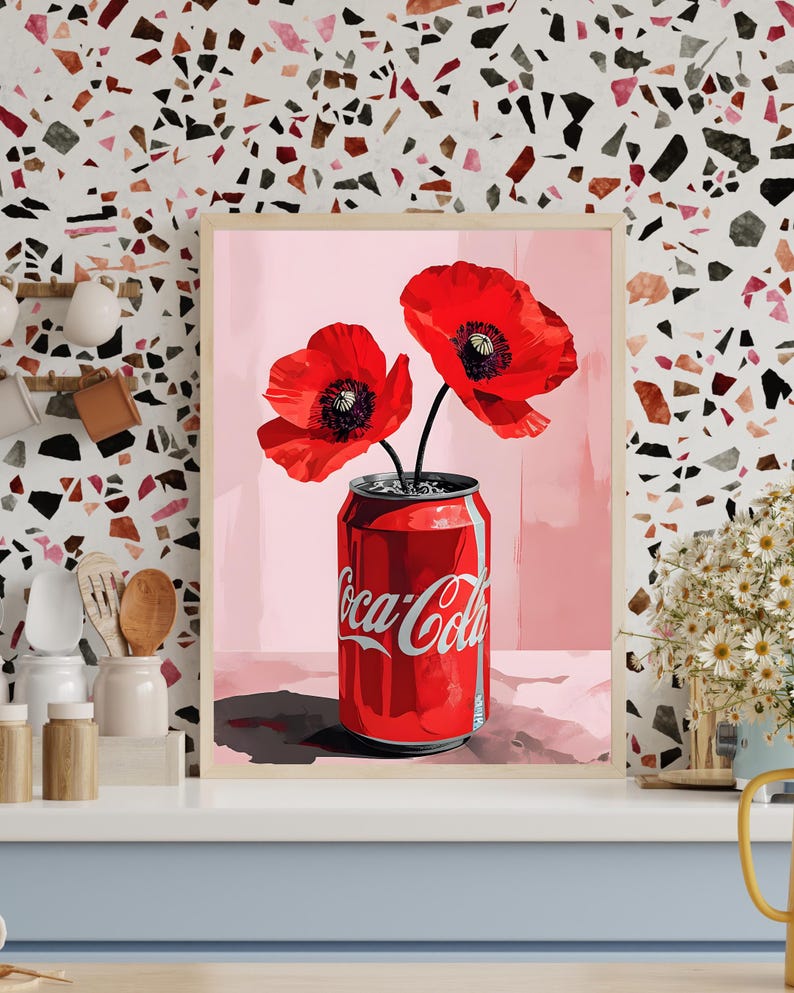 Coca-cola Can With Poppies Print: Vintage Pop Art (digital Download) - Etsy