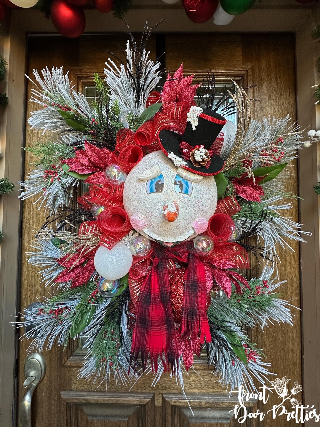 Rustic Snowman Wreath, Flocked Pine, Winter Christmas Decor - Etsy