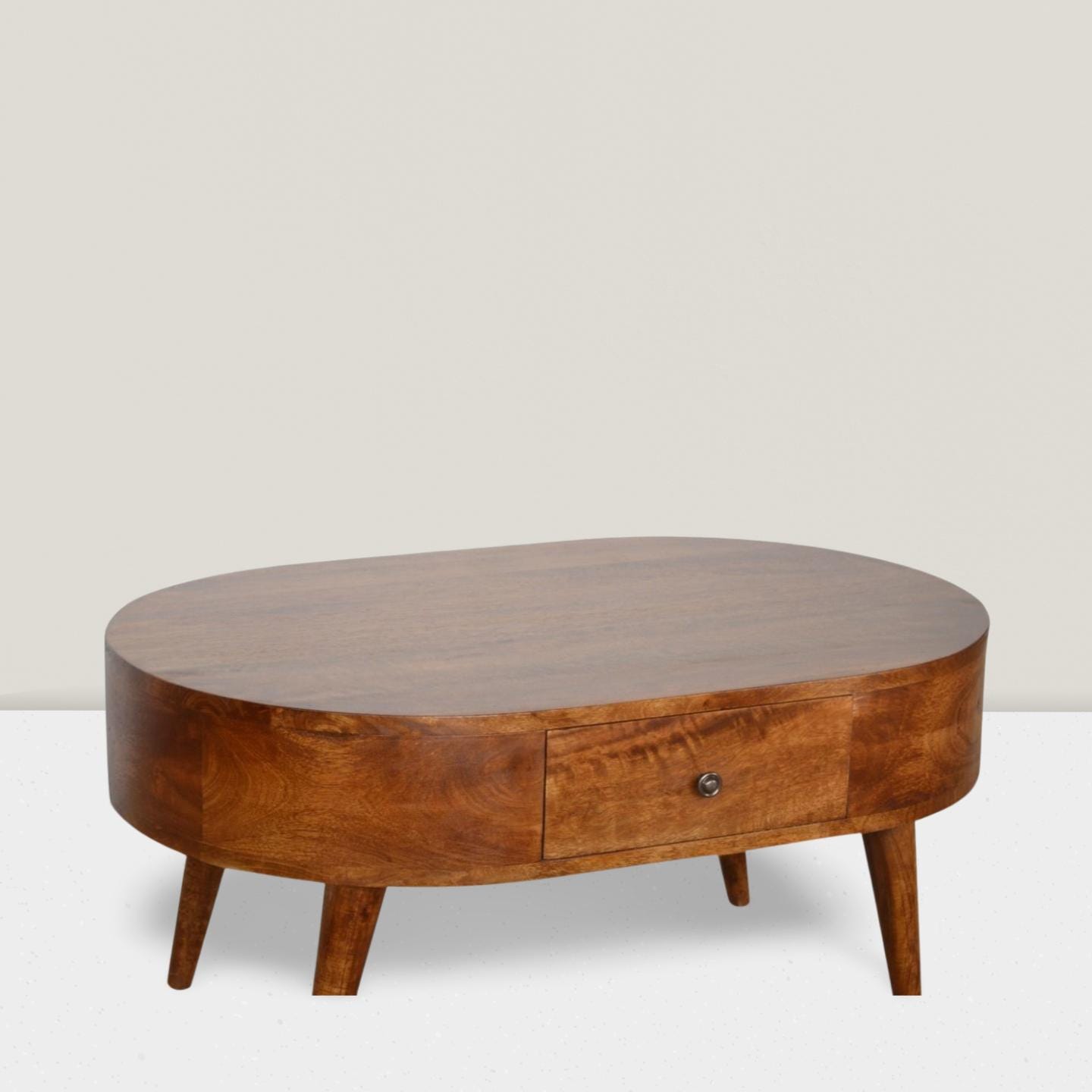 Rounded Coffee Table With Drawers Chestnut Brown Mango Wood - Etsy