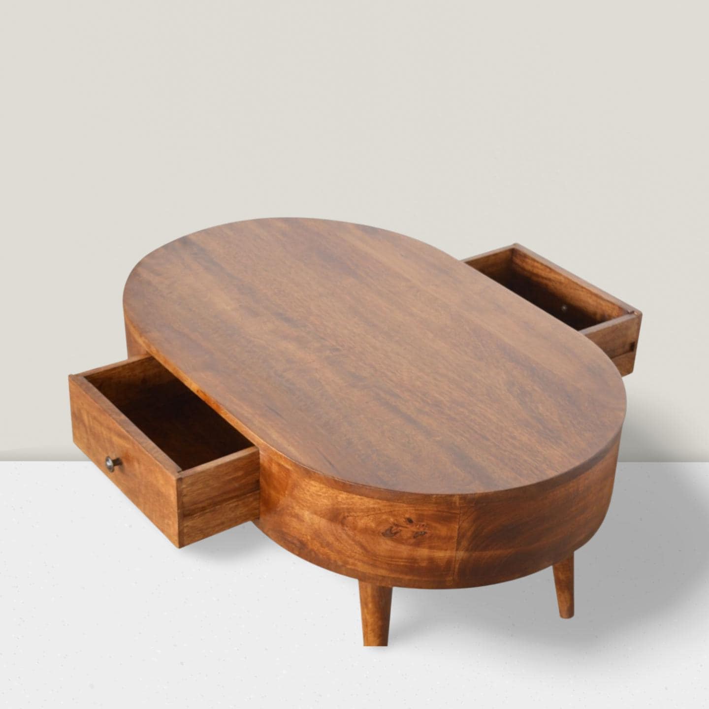 Rounded Coffee Table With Drawers Chestnut Brown Mango Wood - Etsy