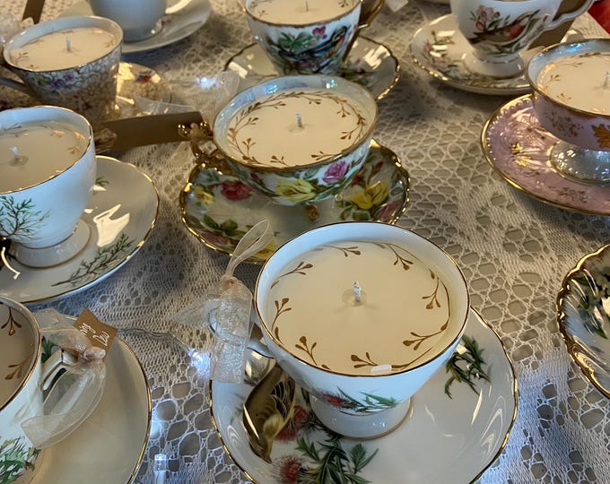 Teacup Candles, Soy Wax, Vintage China, Hand Poured, Cup and Saucer ...
