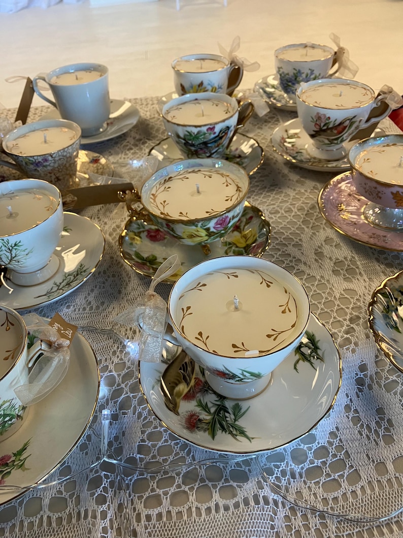Teacup Candles, Soy Wax, Vintage China, Hand Poured, Cup and Saucer ...
