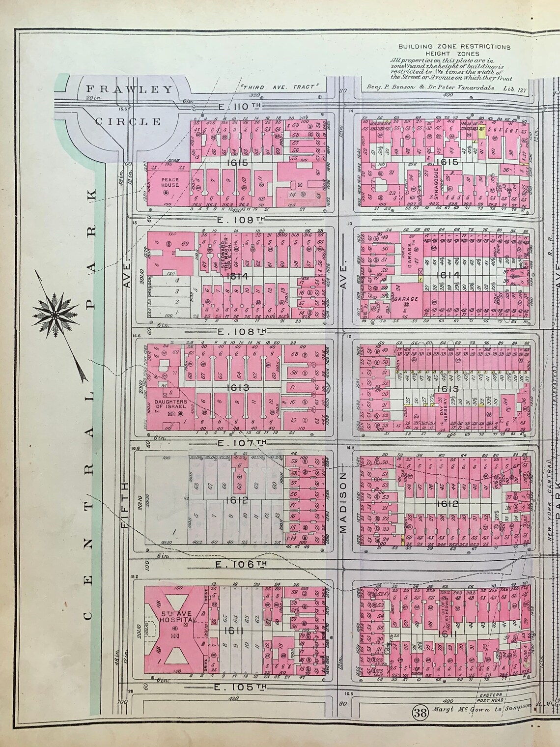 East Harlem Map, Original 1930 Manhattan Borough Atlas, Upper East Side ...