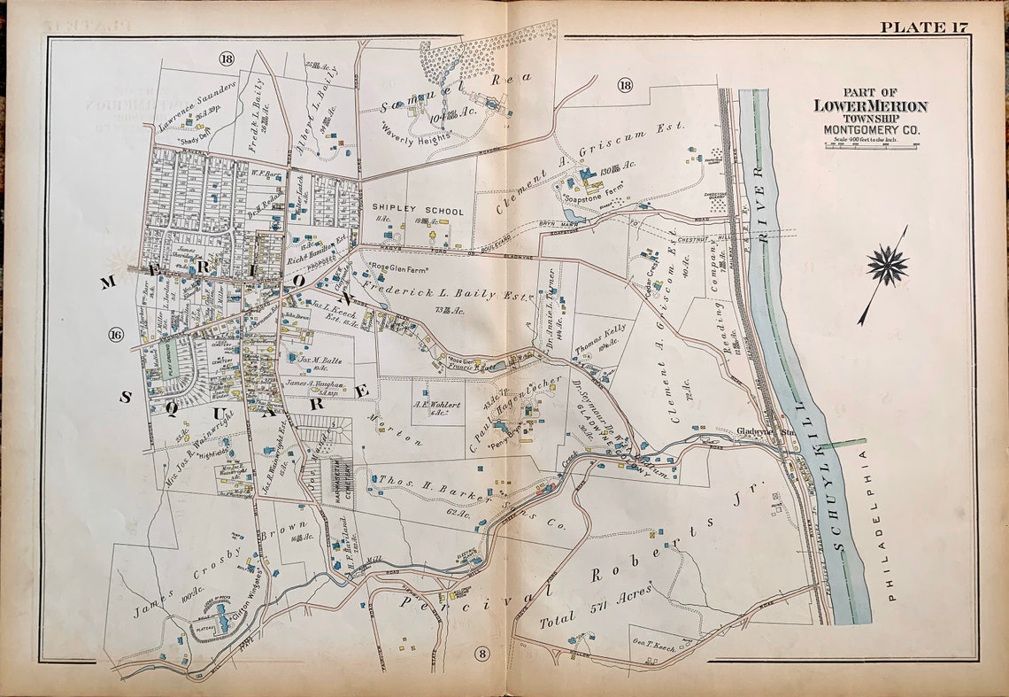 Merion Square Map Original 1926 Main Line Atlas Map Lower | Etsy