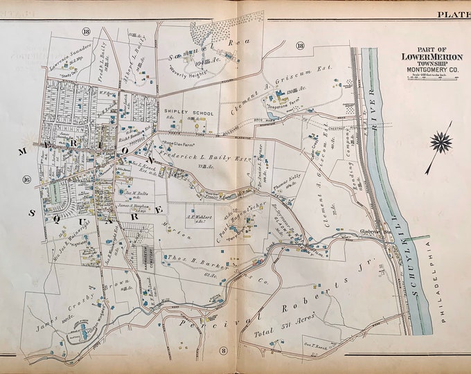 Merion Square Map, Original 1926 Main Line Atlas Map, Lower Merion ...