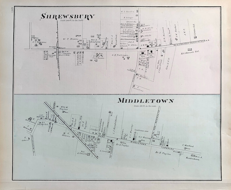 Shrewsbury Map Original 1878 New Jersey Atlas Middletown New - Etsy
