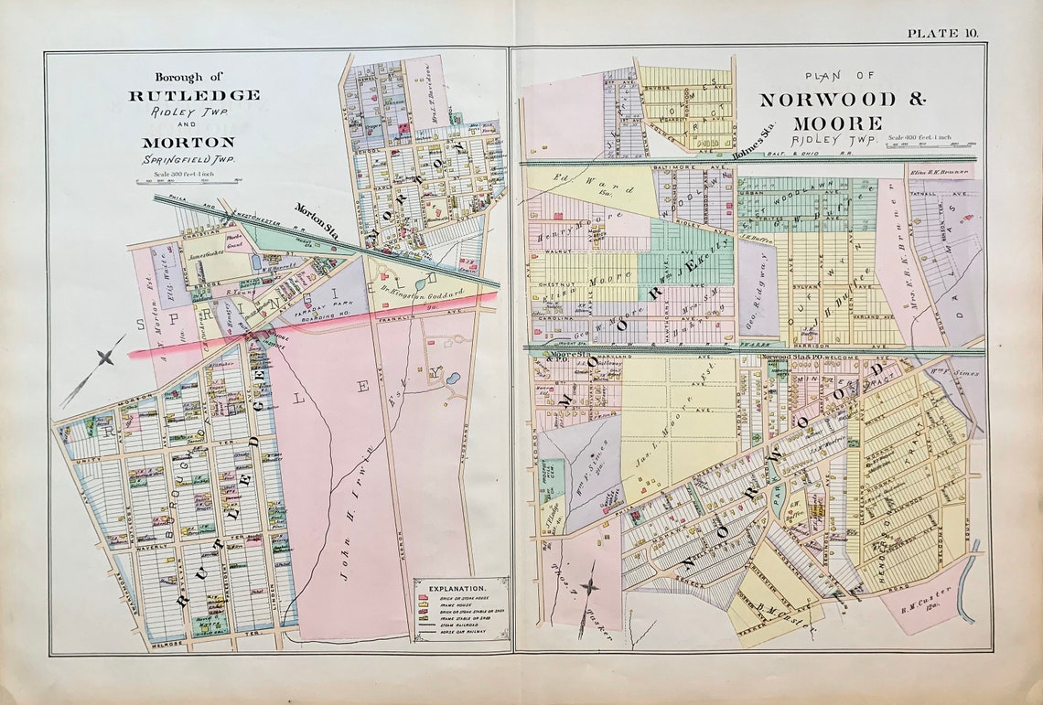 Norwood Map Morton Map Original 1892 Delaware County Atlas - Etsy
