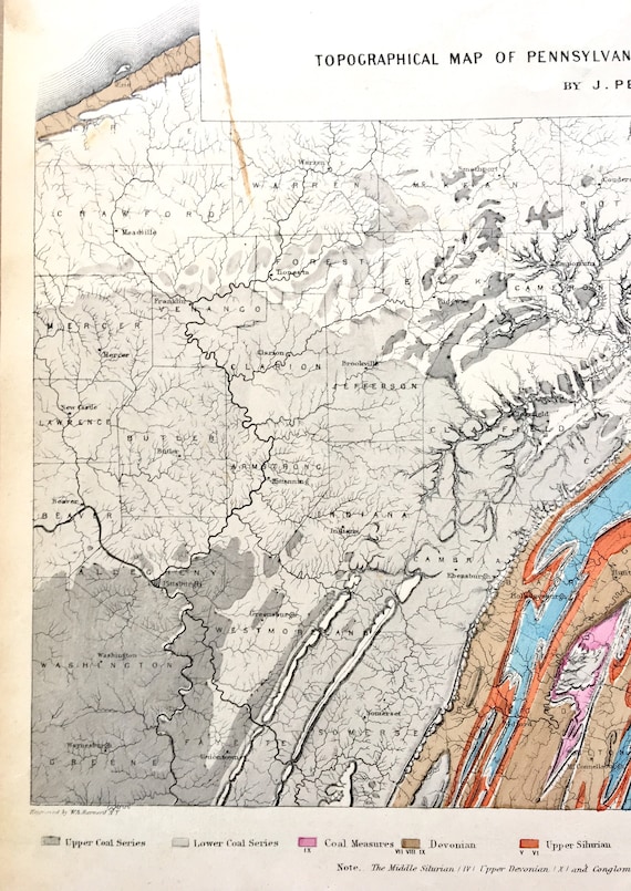 Home & Living Pennsylvania Geologic Formations map hand colored ...